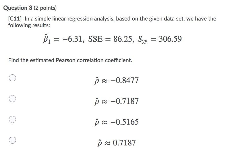 Solved Question 3 (2 points) [C11] In a simple linear | Chegg.com