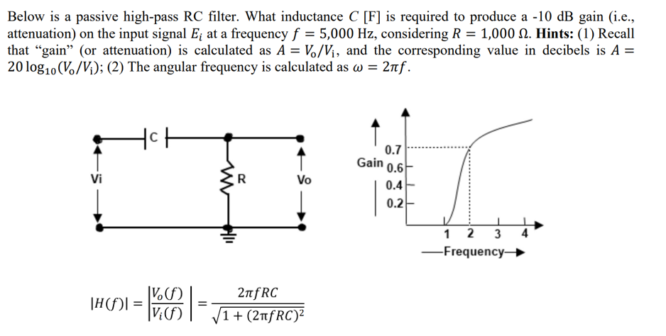 Solved Below is a passive high-pass RC filter. What | Chegg.com