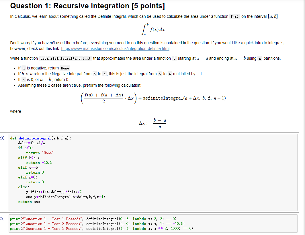 Solved Question 1: Recursive Integration [5 points] In | Chegg.com