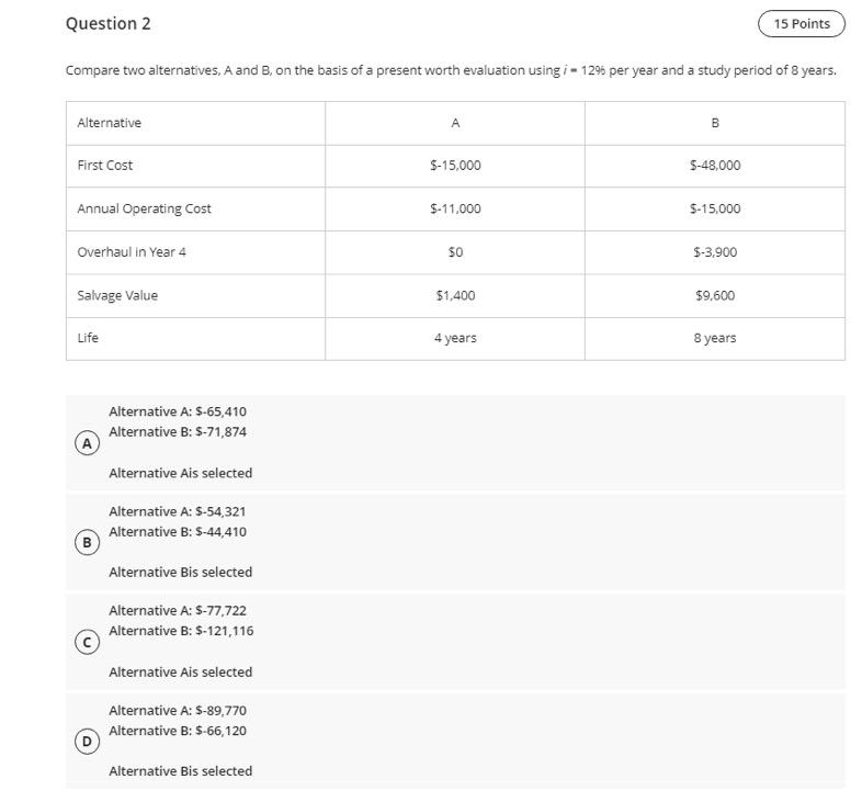 Solved Compare two alternatives, A and B, on the basis of a | Chegg.com