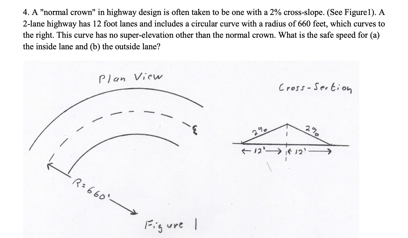 Solved 4. A "normal crown" in highway design is often taken | Chegg.com