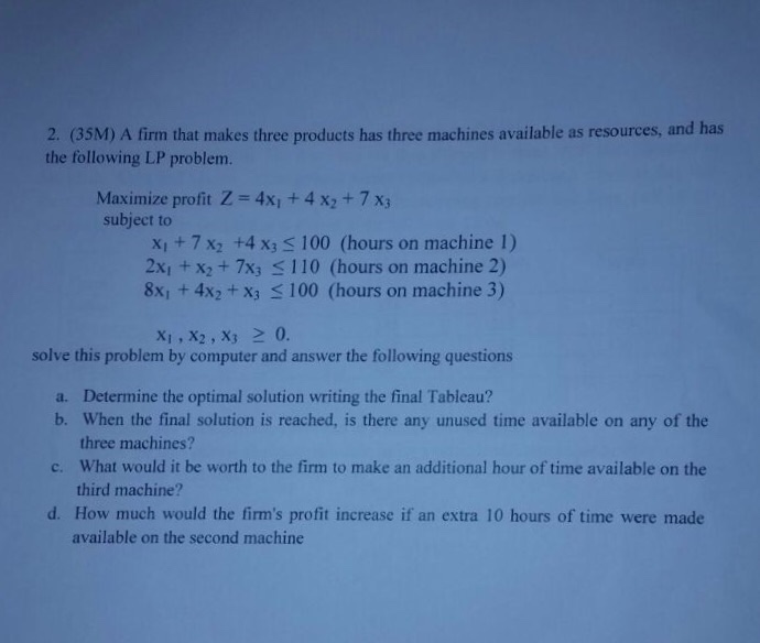 Solved A firm that makes three products has three machines | Chegg.com