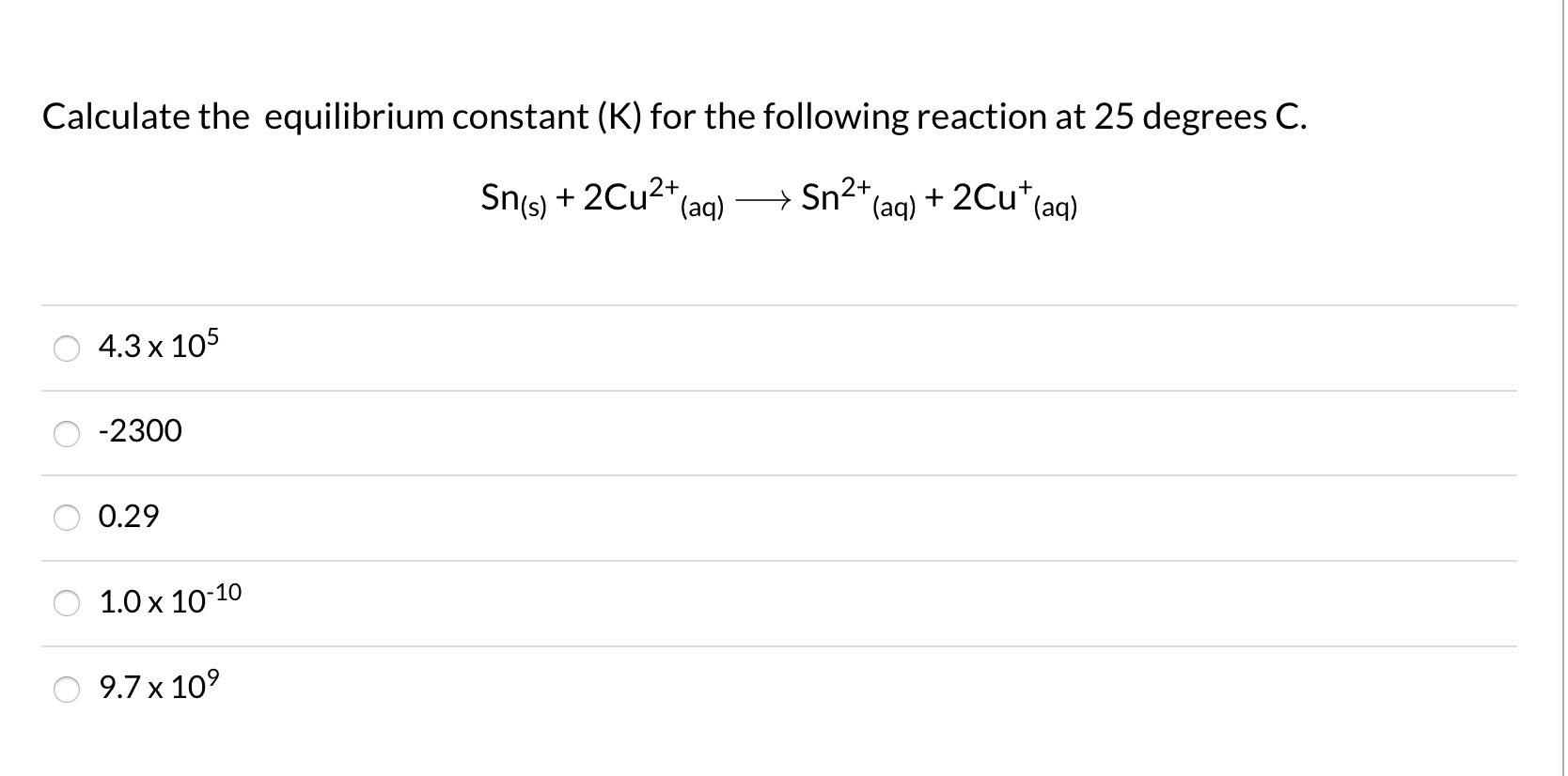 Solved Calculate the equilibrium constant (K) for the | Chegg.com