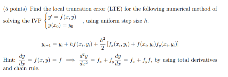 Solved (5 points) Find the local truncation error (LTE) for | Chegg.com
