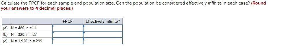 Solved Calculate the FPCF for each sample and population | Chegg.com