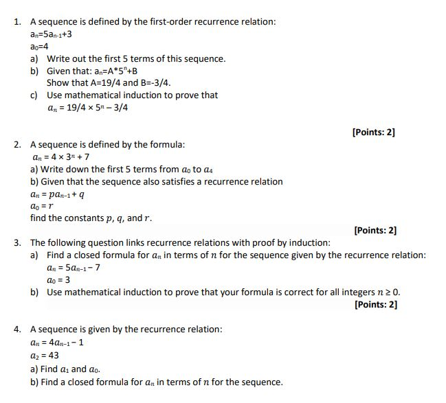 Solved 1. A sequence is defined by the first-order | Chegg.com