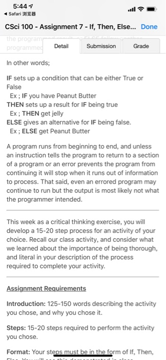 Solved 5:44 1 Safari浏览器 CSci 100- Assignment 7 If, Then, | Chegg.com