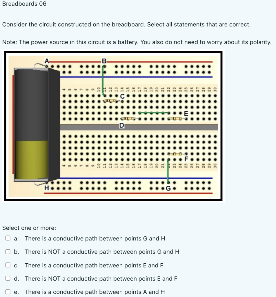 Solved Breadboards 06 Consider the circuit constructed on | Chegg.com