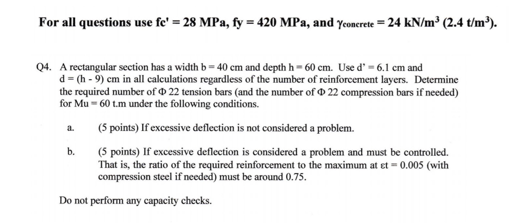 Solved For all questions use fc' = 28 MPa, fy = 420 MPa, and | Chegg.com