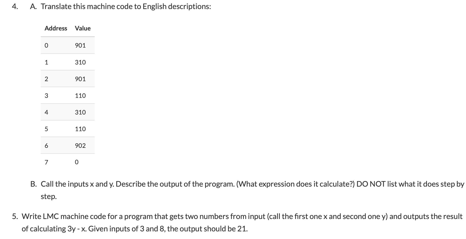 Solved 4. A. Translate this machine code to English | Chegg.com