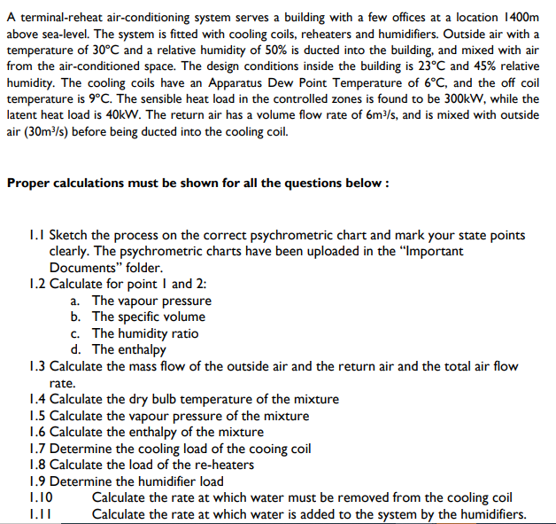 Solved A terminal-reheat air-conditioning system serves a | Chegg.com