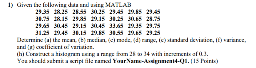 Solved 1) Given the following data and using MATLAB 29.35 | Chegg.com