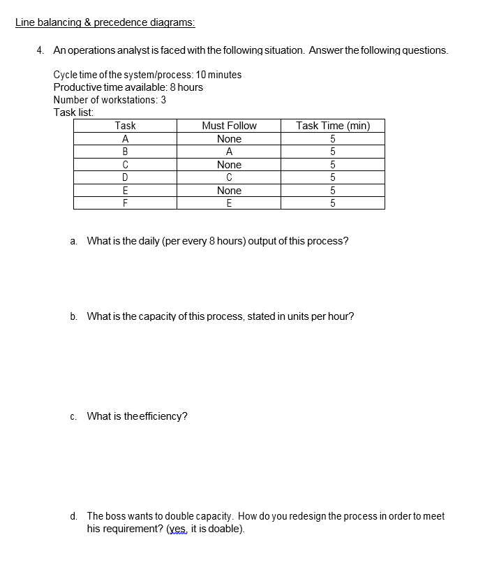 Solved Line balancing & precedence diagrams: 4. An | Chegg.com