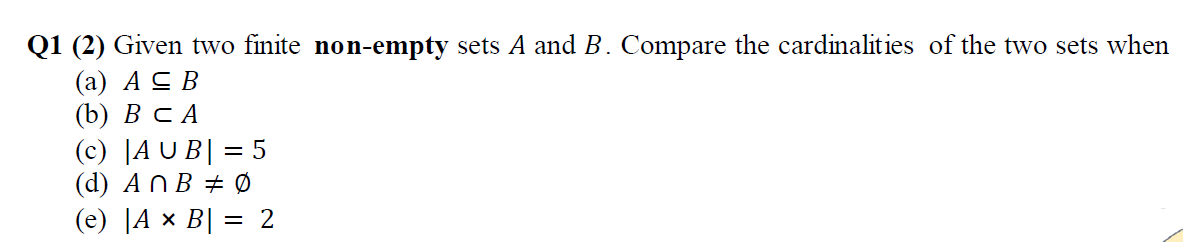 Solved Q1 (2) Given two finite non-empty sets A and B. | Chegg.com