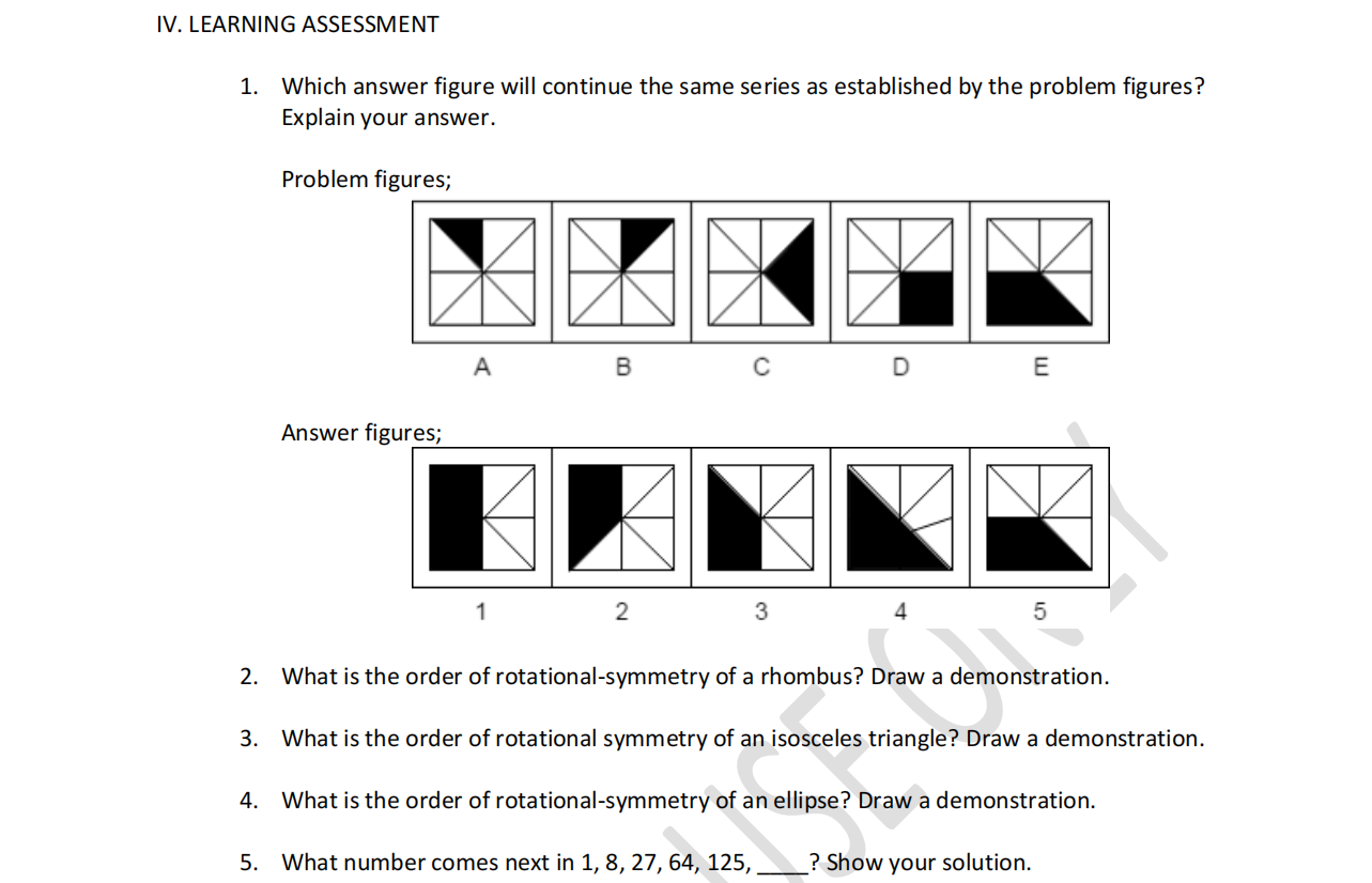 Solved IV. LEARNING ASSESSMENT 1. Which answer figure will | Chegg.com