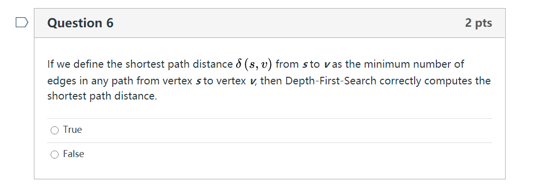 Solved Question 5 2 pts For the breadth-first-search | Chegg.com