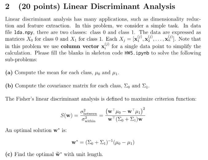 2 (20 points) Linear Discriminant Analysis Linear | Chegg.com