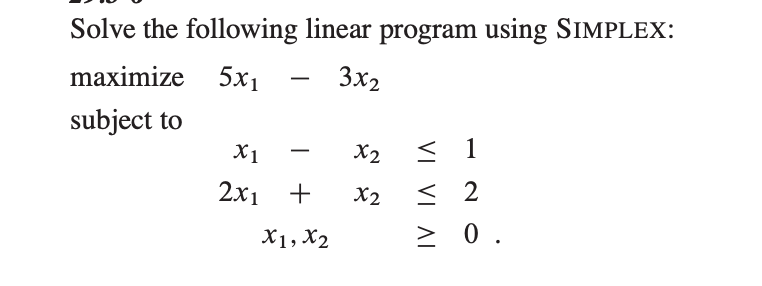 Solved Solve the following linear program using SIMPLEX: | Chegg.com