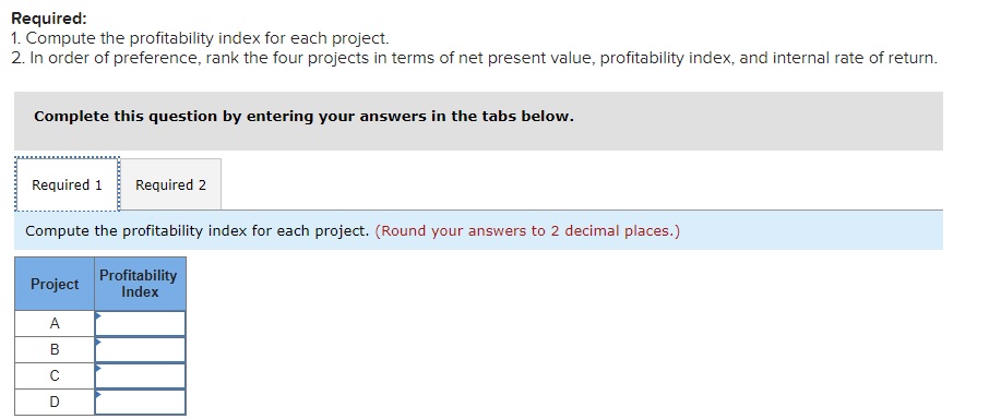 Solved \r\nRequired: 1. Compute the profitability index for | Chegg.com