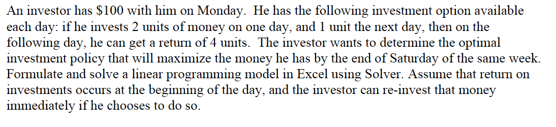 Solved Do NOT use LINGO method. Use EXCEL SOLVER method. | Chegg.com