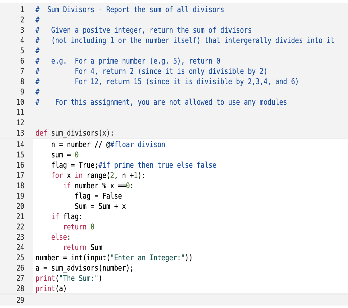 Solved 1 2 3 4 5 6 7 8 9 10 11 12 13 # Sum Divisors Report | Chegg.com