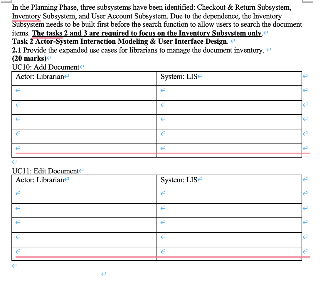 Solved In the Planning Phase, three subsystems have been | Chegg.com