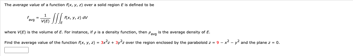 Solved The average value of a function f(x,y,z) over a solid | Chegg.com