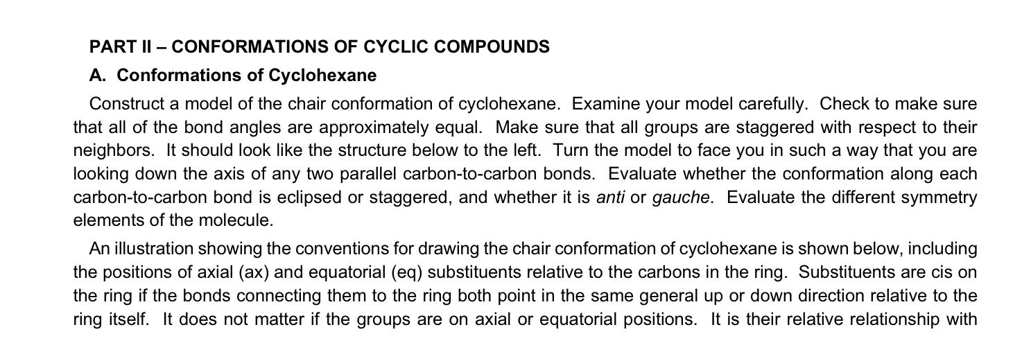 Solved PART II - CONFORMATIONS OF CYCLIC COMPOUNDS A. | Chegg.com