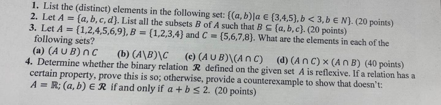 Solved 1. List the (distinct) elements in the following set: | Chegg.com