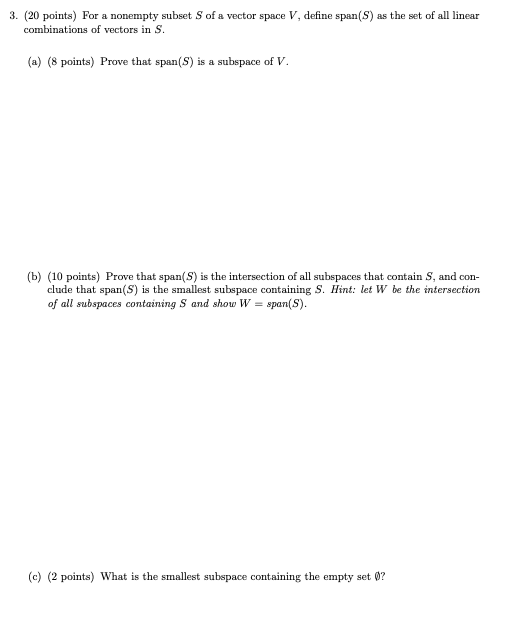 Solved 3. (20 points) For a nonempty subset combinations of | Chegg.com
