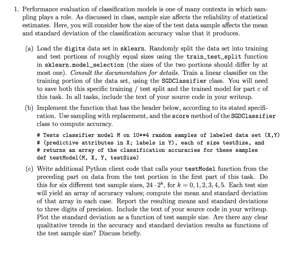 1. Performance evaluation of classification models is | Chegg.com
