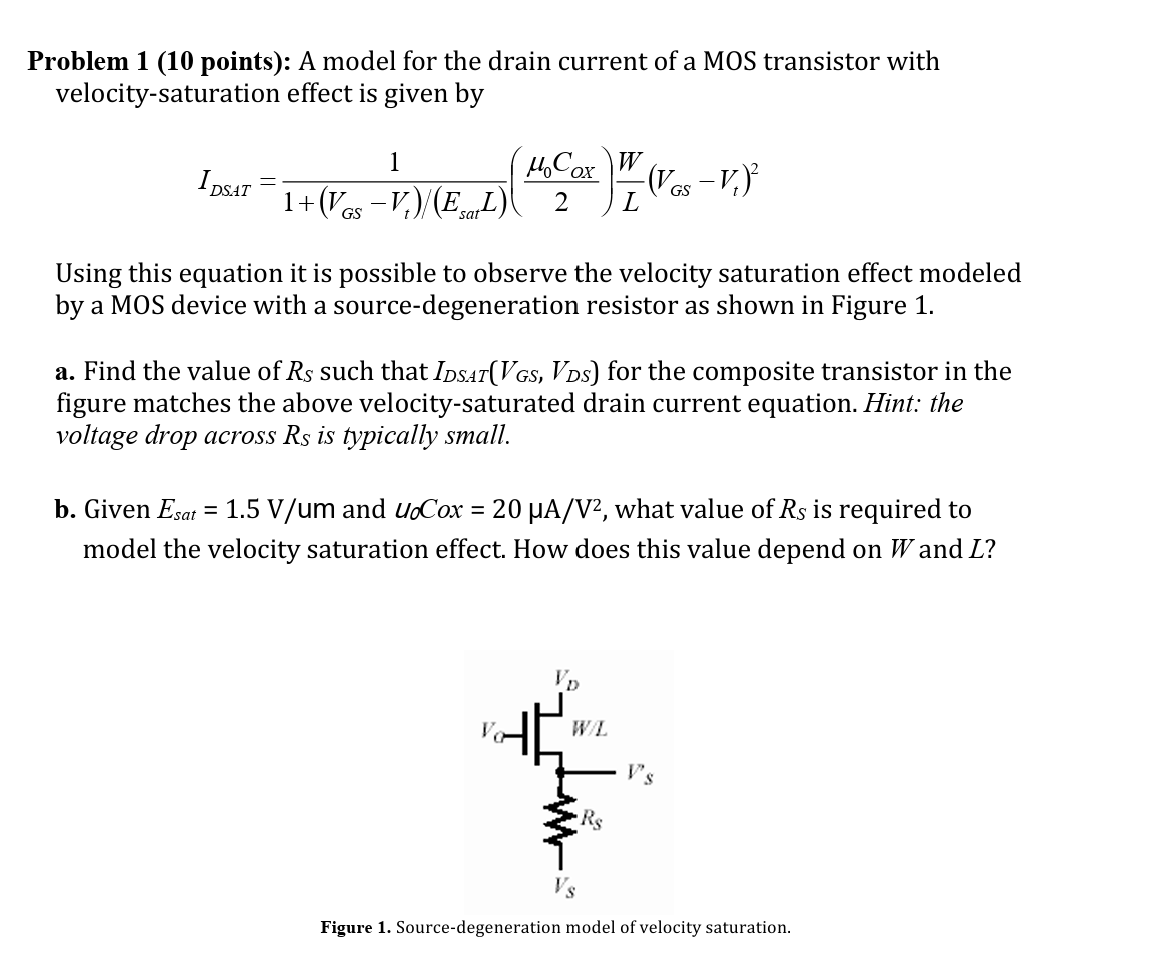 Solved Problem 1 (10 ﻿points): A model for the drain current | Chegg.com