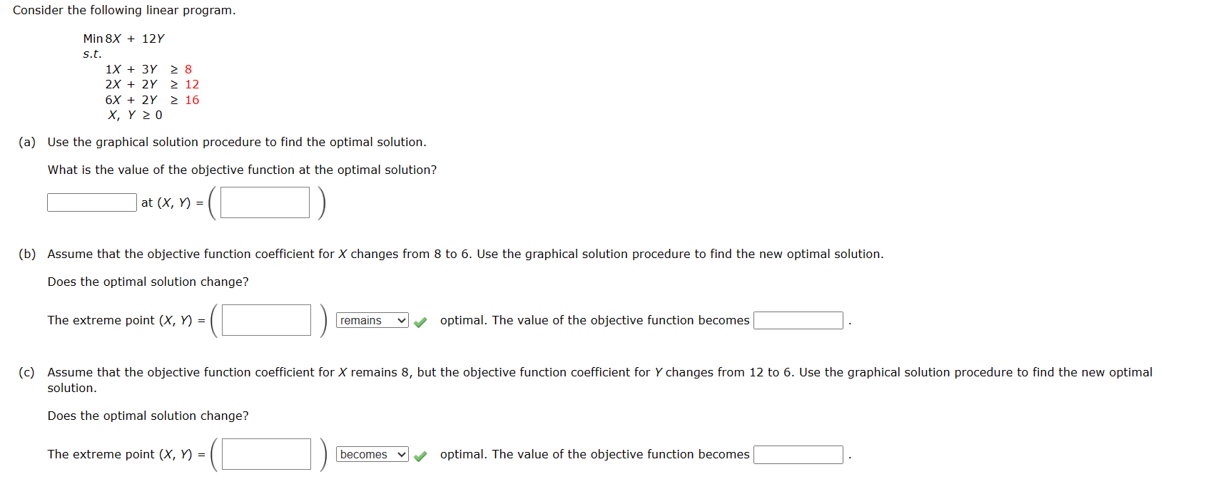 Solved Consider the following linear program. Min 8X+12Y | Chegg.com