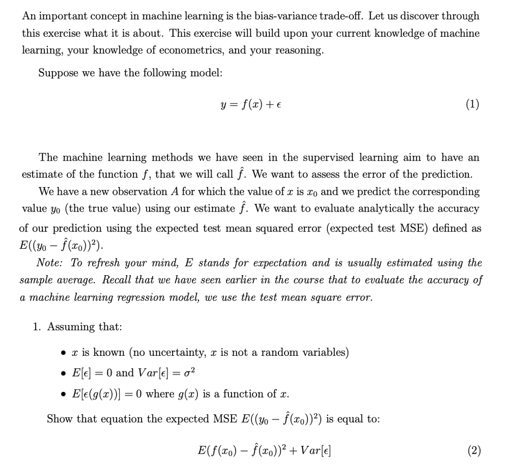 An important concept in machine learning is the | Chegg.com