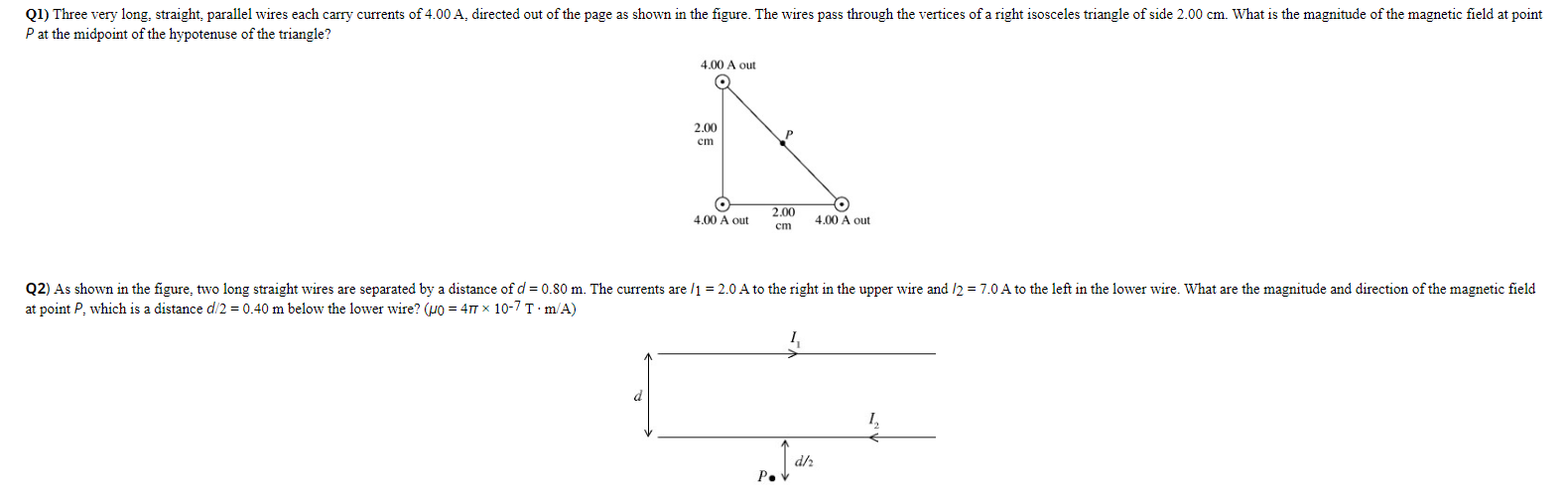 Solved Q1) Three very long, straight, parallel wires each | Chegg.com