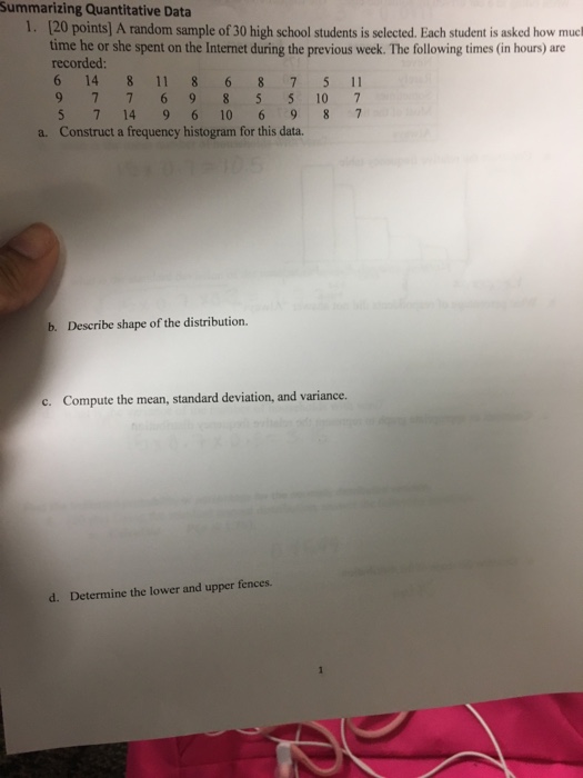 Solved Summarizing Quantitative Data 1、 [20 points A random | Chegg.com