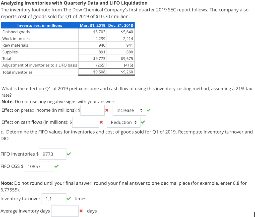 Solved Analyzing Inventories with Quarterly Data and LIFO | Chegg.com