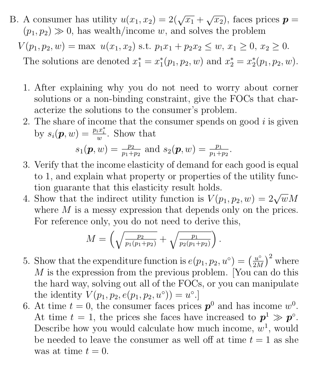 Solved B. A consumer has utility u(x1,x2)=2(x1+x2), faces | Chegg.com