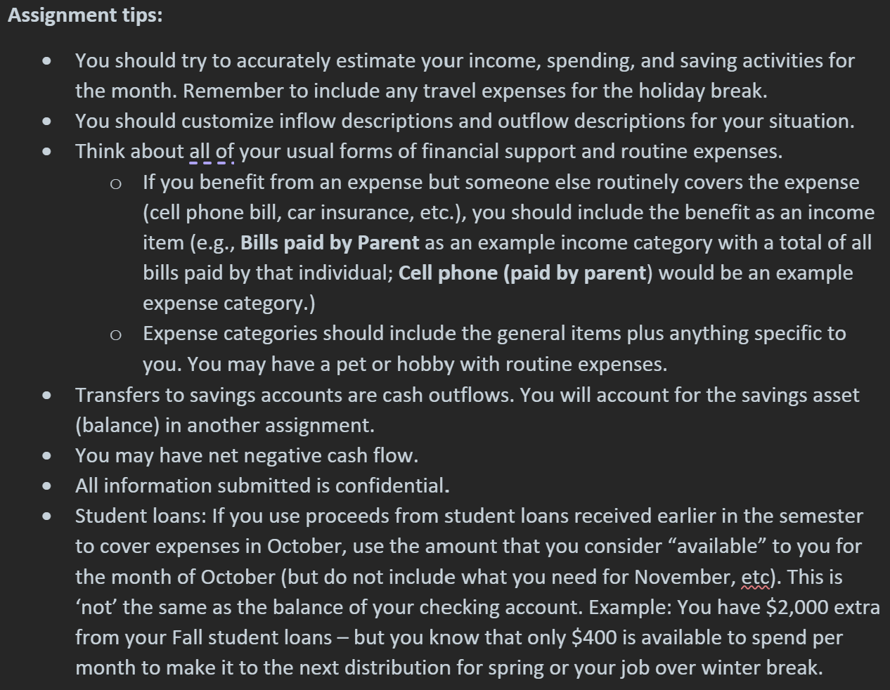 Assignment overview: Estimated Cash Flow Statement | Chegg.com