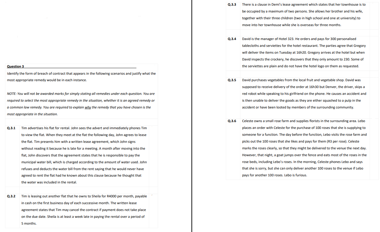 Solved Question 3 Identify the form of breach of contract | Chegg.com