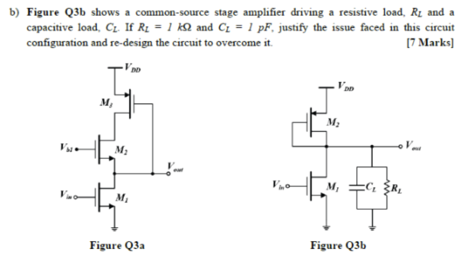 Solved b) Figure Q3b shows a common-source stage amplifier | Chegg.com
