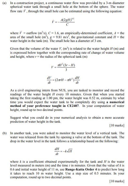 (a) In a construction project, a continuous water | Chegg.com