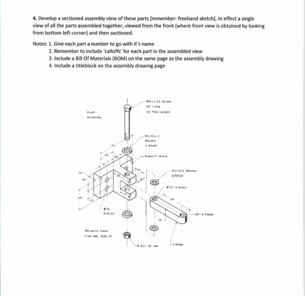 Solved 4. Develop a sectioned assembly view of these parts | Chegg.com
