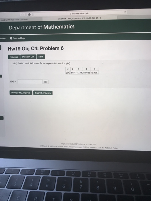 Solved Department of Mathematics rades Course Help Hw19 Obj | Chegg.com