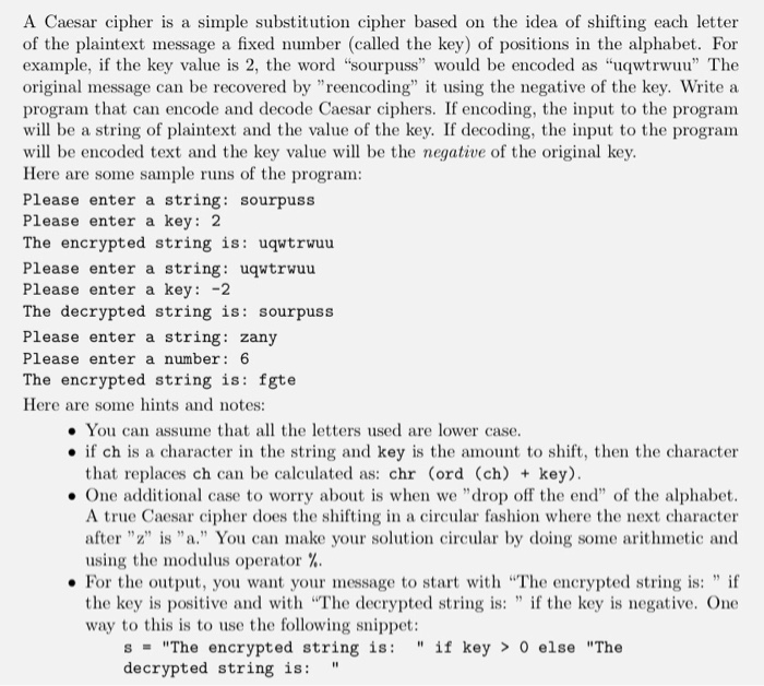 Solved A Caesar cipher is a simple substitution cipher based | Chegg.com