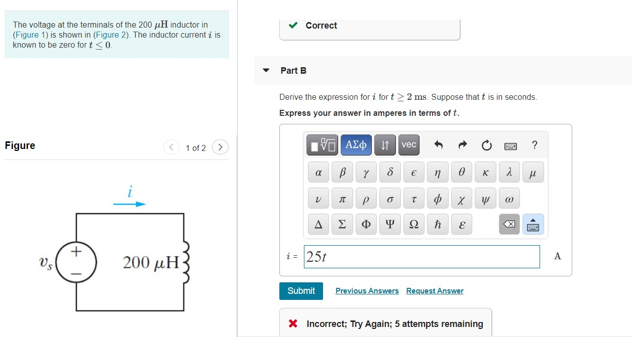 Solved Correct The voltage at the terminals of the 200 uH | Chegg.com