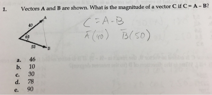 Solved 1. Vectors A and B are shown. What is the magnitude | Chegg.com