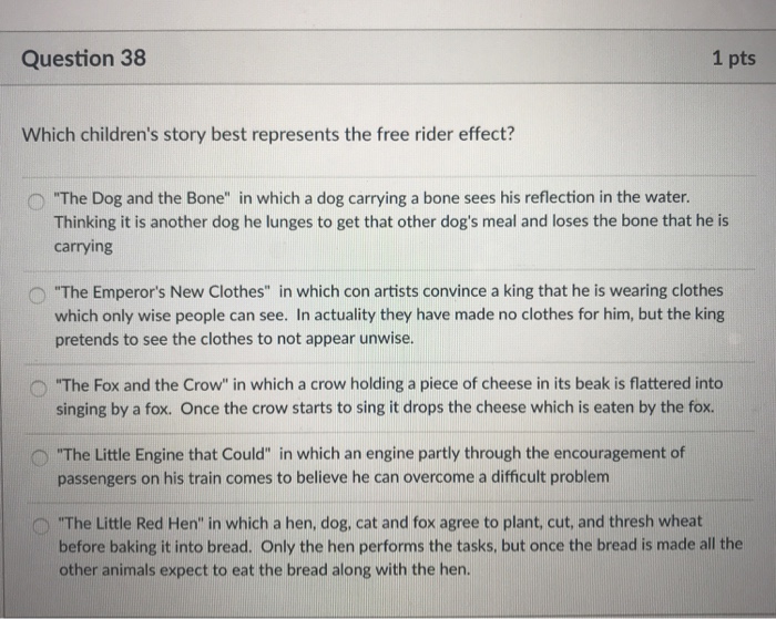 Solved Question 38 1 pts Which children's story best | Chegg.com