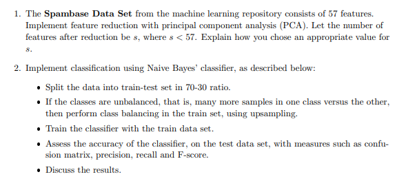 1. The Spambase Data Set from the machine learning | Chegg.com