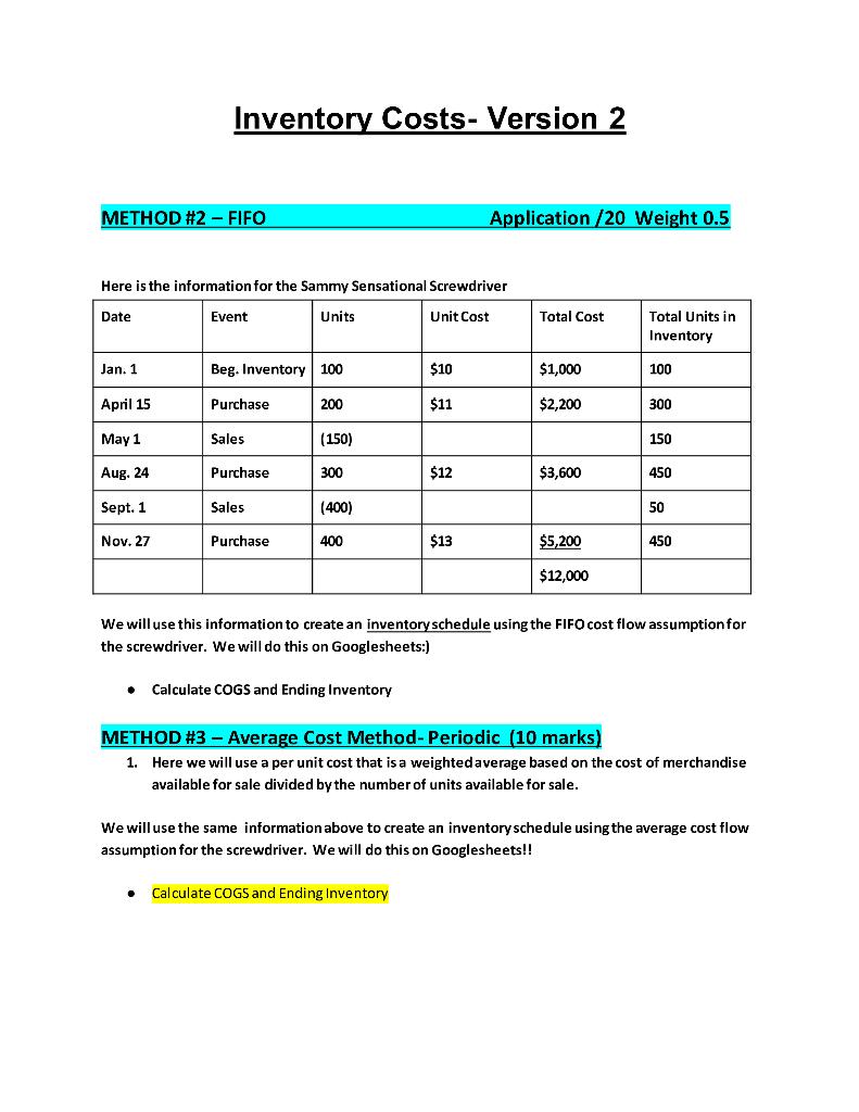 Solved Inventory Costs- Version 2 METHOD \#2 - FIFO | Chegg.com